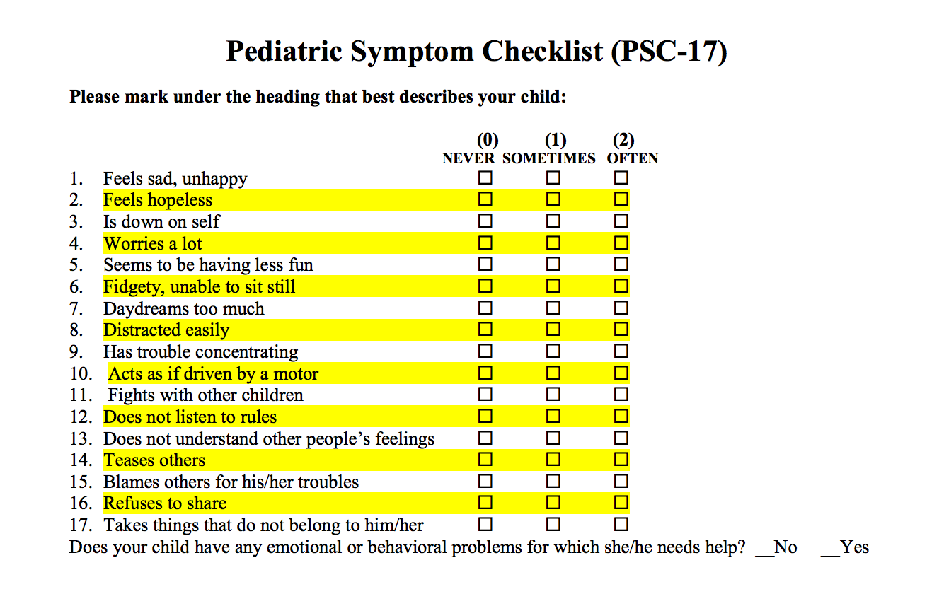 Pediatric Symptom Checklist PSC 17 Greenspace CA Pediatric Symptom Checklist PSC 17 Greenspace CA